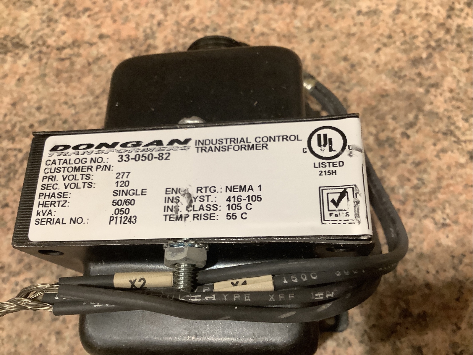DONGAN industrial Control Transformer Cat.# 33-050-82 Pri.277 Sec.120V ...