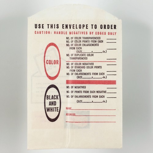Kodak Film Negatives Envelope 1970s Color B&W Snapshot Photo Order Form ...