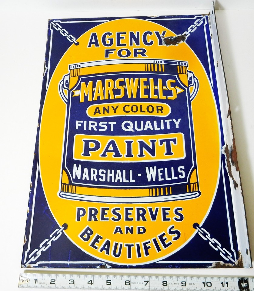 OLD ADVERTISE MARSWELLS MARSHALL WELLS PAINT DOUBLE SIDED PORCELAIN ...