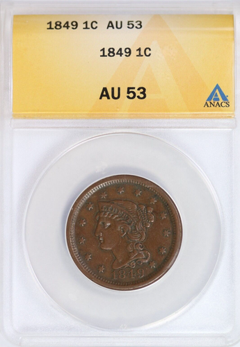 1849 ANACS 1C Braided Hair Large Cent/Penny AU53 | eBay