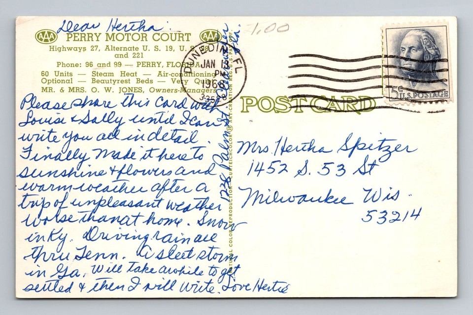 Perry FL-Florida, Perry Motor Court, Advertising, Vintage c1968 ...