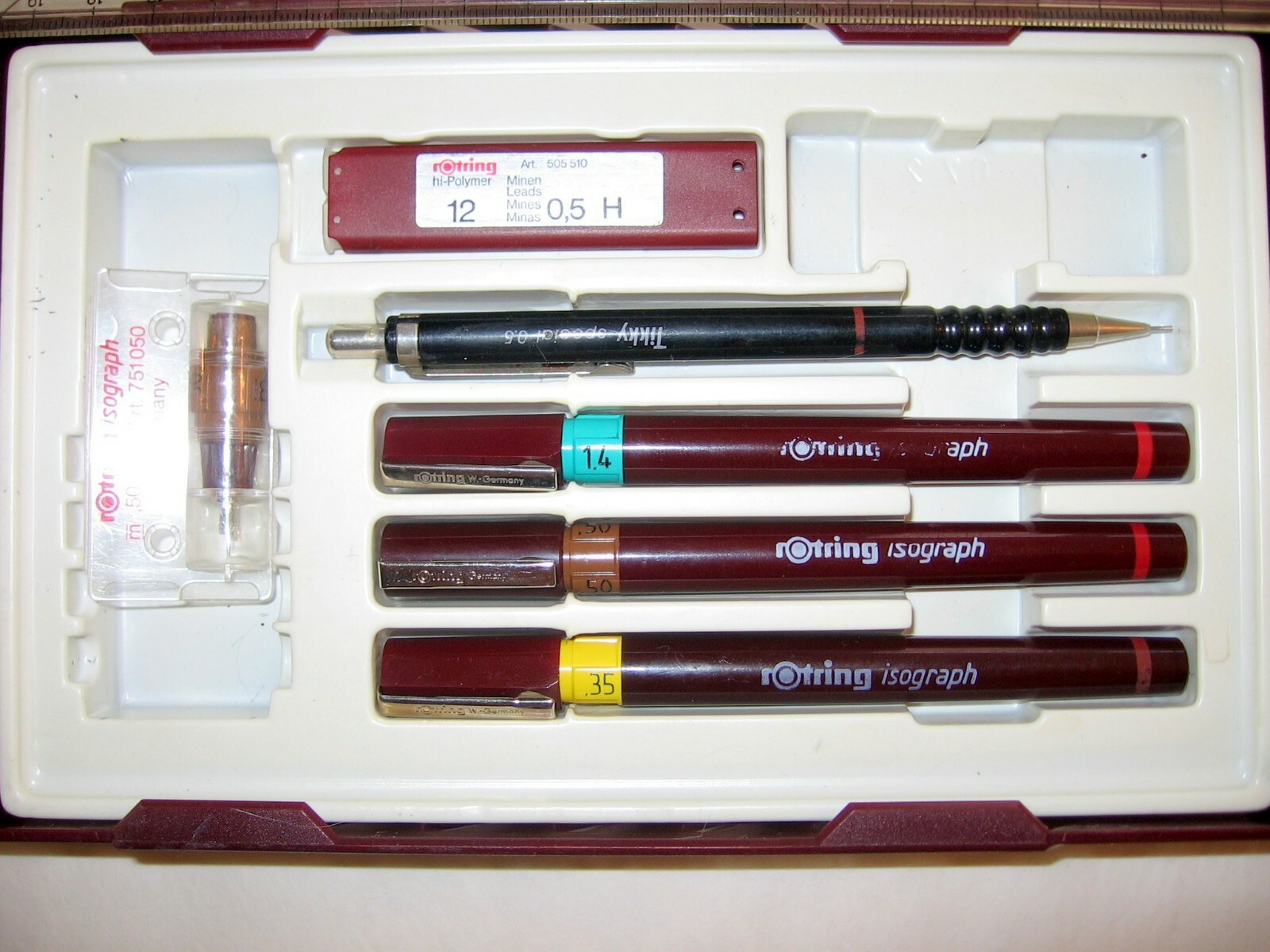 Rotring ISOGRAPH Rapidograph set 3 - 0.35 ,0.50 ,1.4 + 0.5 / Tikky 0.5 ...