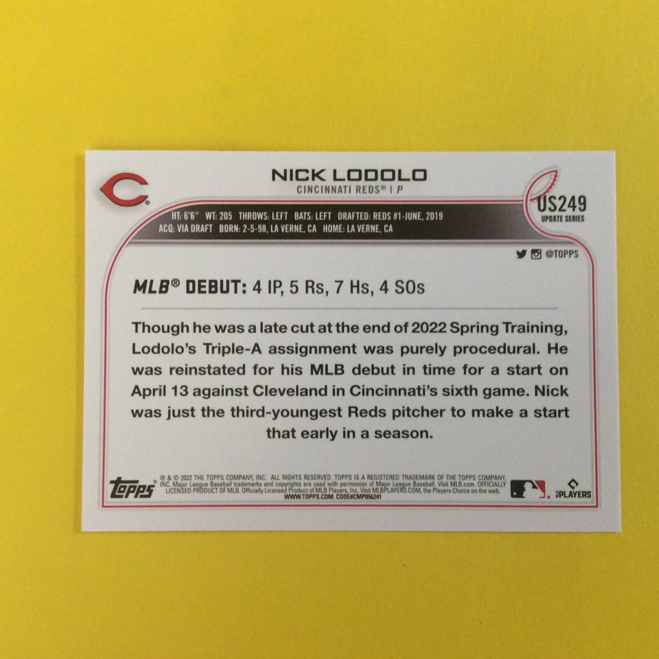 2022 Topps Update US249 Nick Looolo RC Debut Cincinnati Reds | eBay