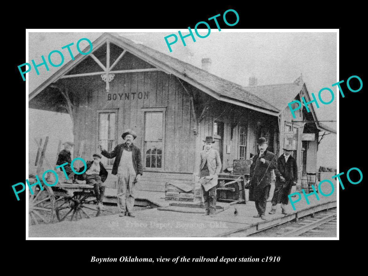 OLD POSTCARD SIZE PHOTO OF BOYNTON OKLAHOMA THE RAILROAD DEPOT STATION ...