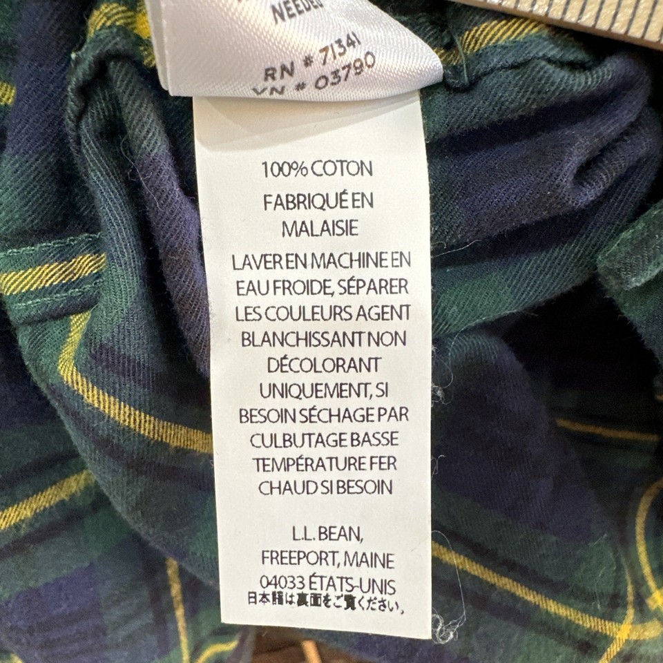 Vintage L.L. Bean Green Flannel Plaid Shirt Black Label Cursive Script ...