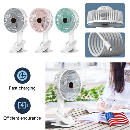 USB Rechargeable Mini Cooling Fan Clip On Desk Table Office Stroller ...