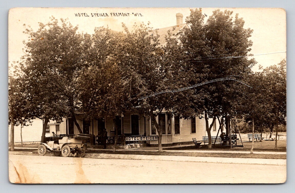 c1914 RPPC Hotel Steiger Car Street View Fremont Wisconsin Real Photo ...