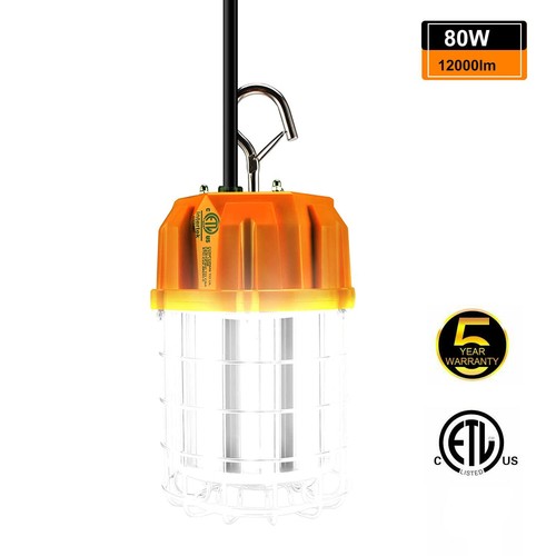 80W LED Hanging Temporary Work Lights Portable Job Site Lighting with ...