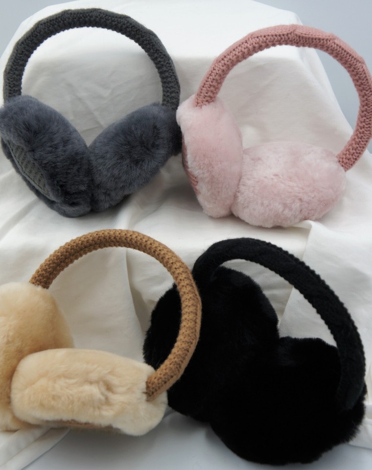 4 COLOR REAL SHEEPSKIN SHEARLING LEATHER Fur Earmuffs Warmers Ear Muffs ...