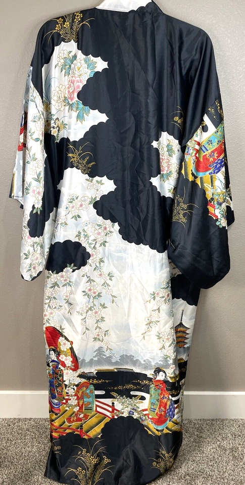 Japanese Kimono Robe MADE IN JAPAN Polyester Sash Cherry Blossom Temple ...
