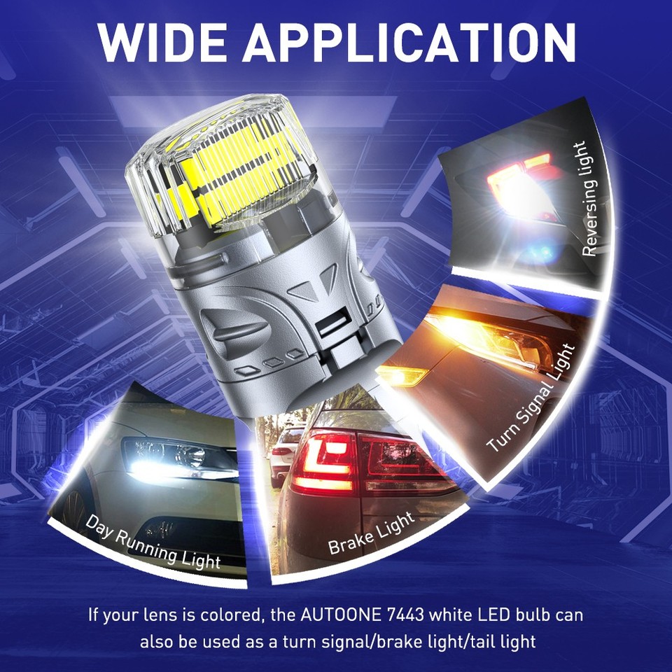 2X 7443 7441 LED BRS White Reverse Backup Brake Tail Stop Parking ...