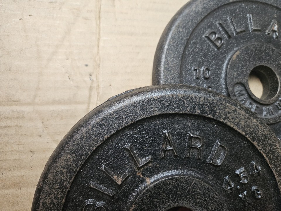 Pair of Vintage Billard Barbell USA 10 lb Standard Weights Cast Iron ...