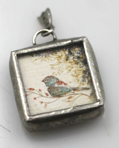 Jewel Kade blue bird glittery double side J silver tone charm pendant ...