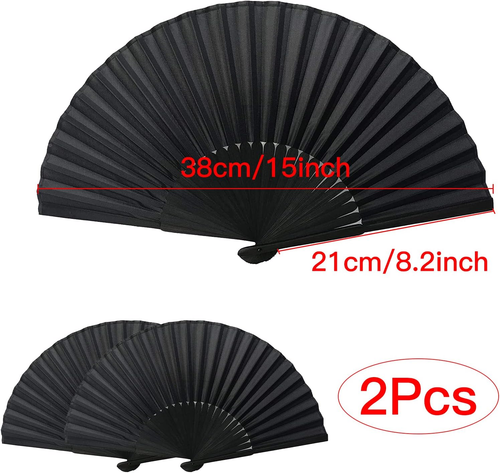 Folding Hand Fans, 2 Pcs Handheld Folding Fan, Black Folding Hand Fan ...