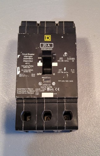 Square D EDB34020 20A 3 Pole Circuit Breaker W/ Visual Trip | eBay