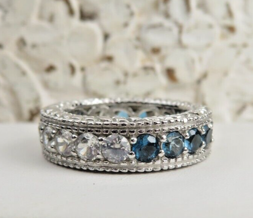 GORGEOUS DALLAS PRINCE BLUE AND WHITE TOPAZ STERLING SILVER BAND RING ...