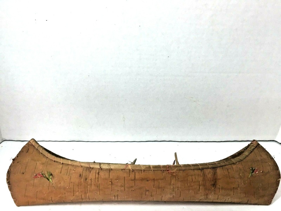 Nautical Model Tree Bark Canoe Boat Figurine Marine Decor Native ...