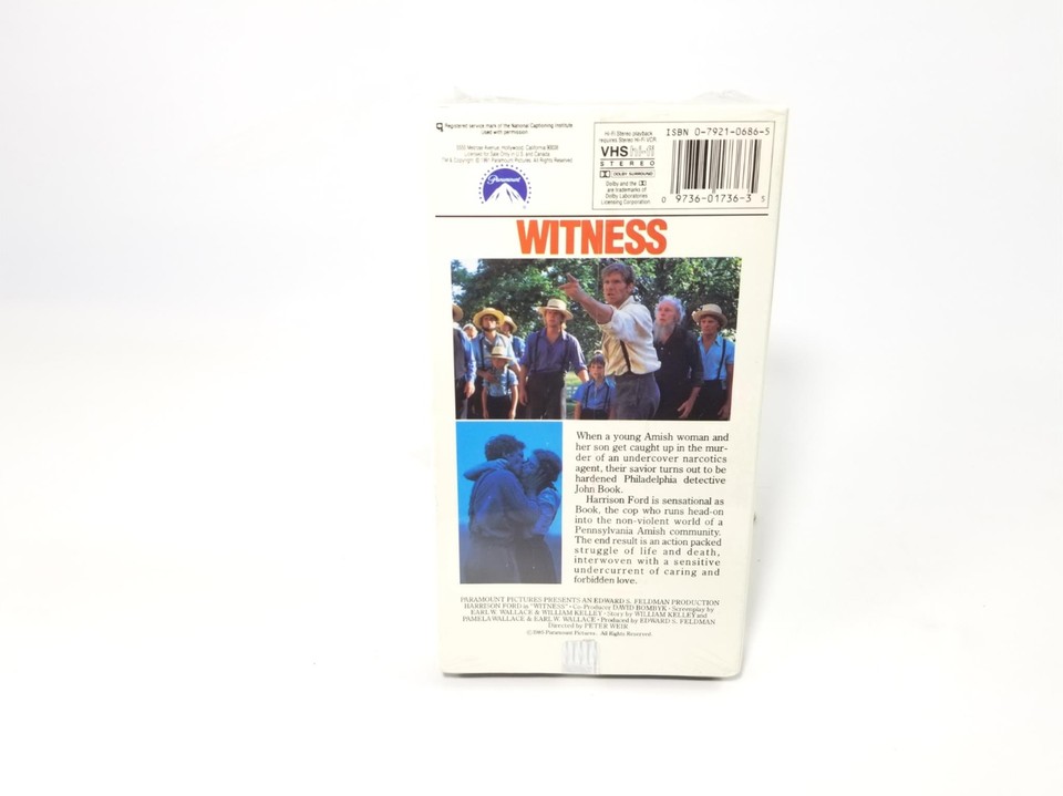 Witness VHS Tape - Harrison Ford - 1985 - Paramount Home Video - Sealed ...