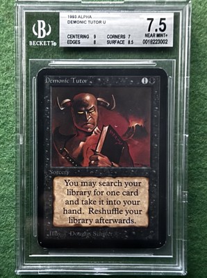 MtG Demonic Tutor 1993 ALPHA Edition 7.5 NEAR MINT+ (Beckett: 9, 8, 7 ...