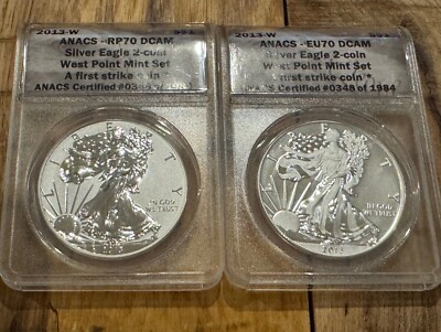 2013 W West Point Silver Eagle Set ANACS Reverse RP70 DCAM & EU70 DCAM ...