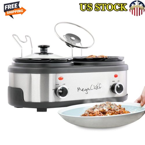 Dual Crock Buffet Slow Cooker Removable Ceramic Pots Dishwasher Safe ...