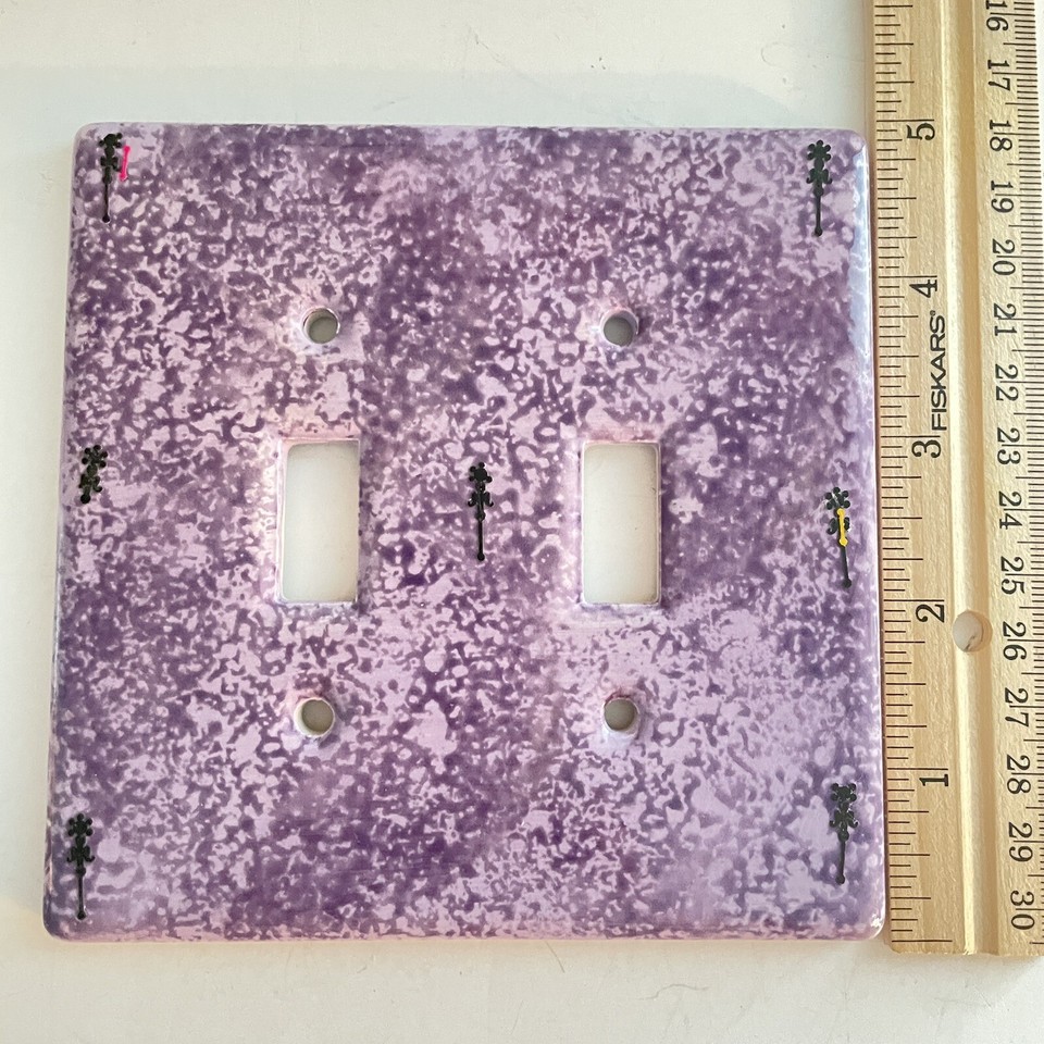 Double Gang Light Switch Wall Ceramic Plate Cover Hand Painted Purple ...