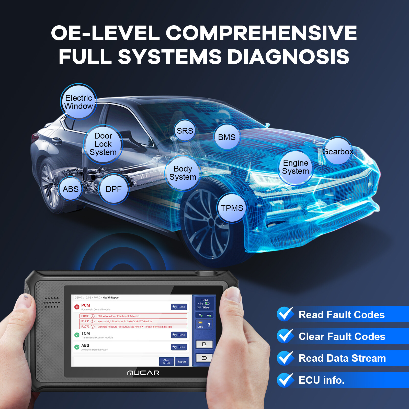 MUCAR VO6 OBD2 Scanner All System Car Diagnostic Tool 28 Reset ECU ...