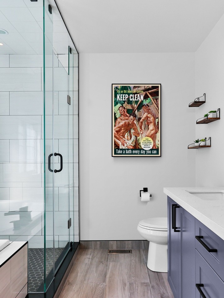 "Keep Clean - an American Custom" - Mens Shower 1944 WW2 Vintage Poster ...