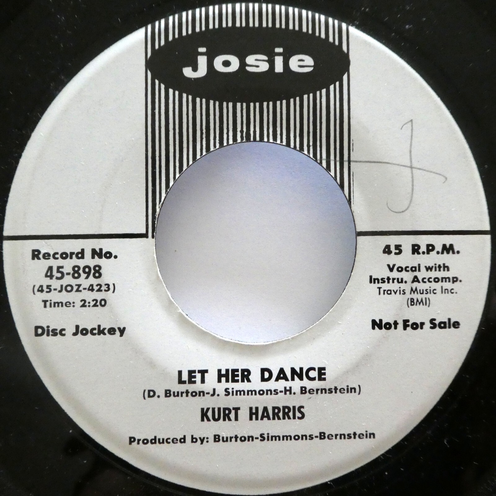 KURT HARRIS 45 Let Her Dance / I Can't Love Nobody Else JOSIE VG+/VG++ ...
