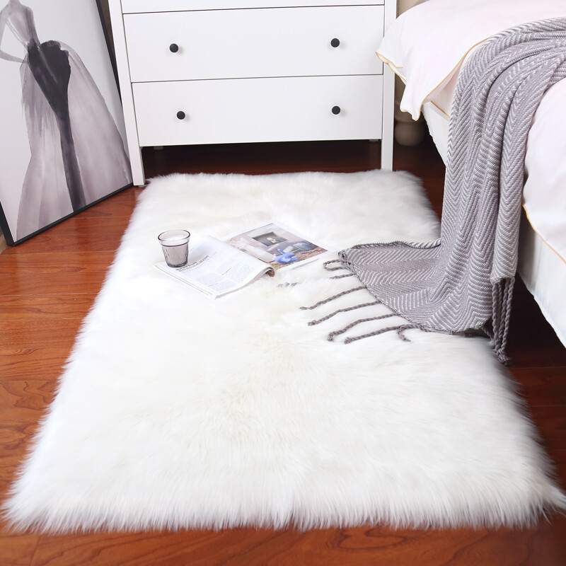 Long Fluffy Faux Fur Rug Warm Floor Furry Washable Carpet Soft Bedroom ...