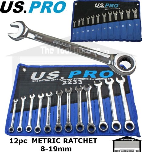 US PRO Tools 12pc Metric Gear Ratchet Combination Spanner Wrench Set 8 ...