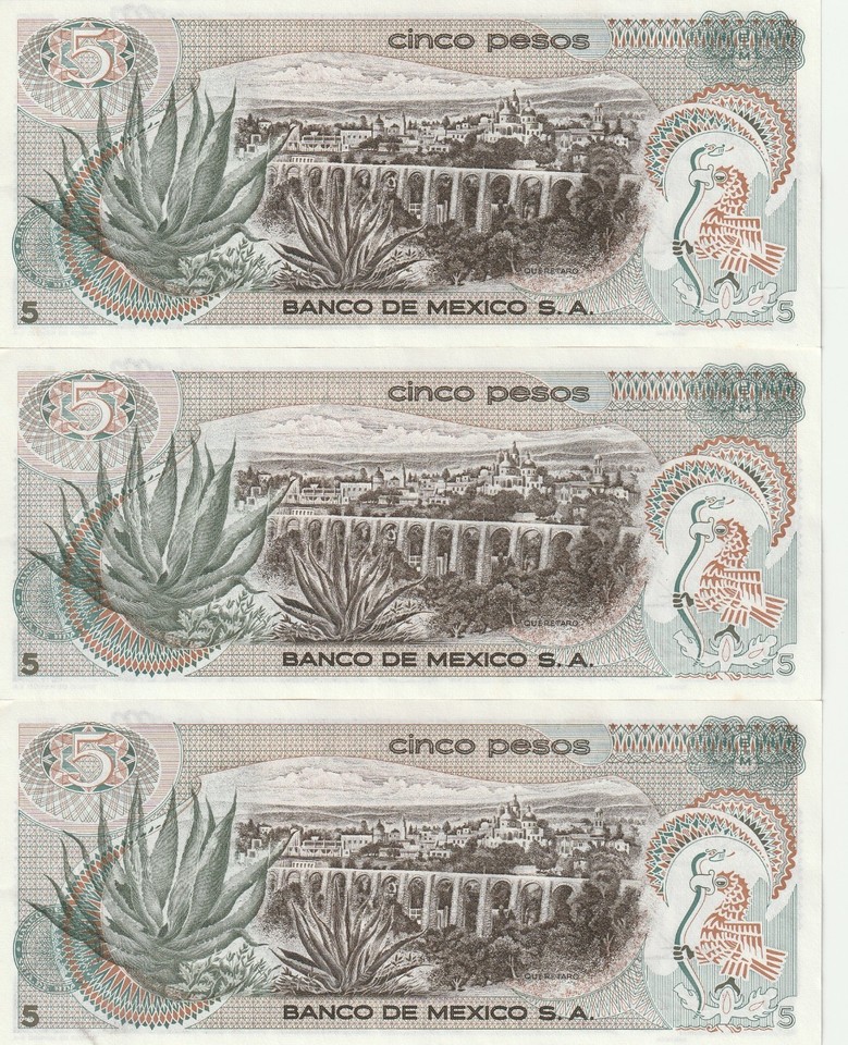 Mexico: $ 5 Pesos La Corregidora Oct 27, 1971 Consecutive Series UNC ...