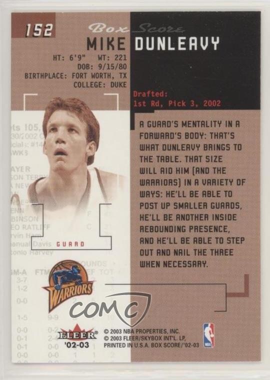 2002-03 Fleer Box Score Mike Dunleavy Jr Mike Dunleavy #152 Rookie RC ...
