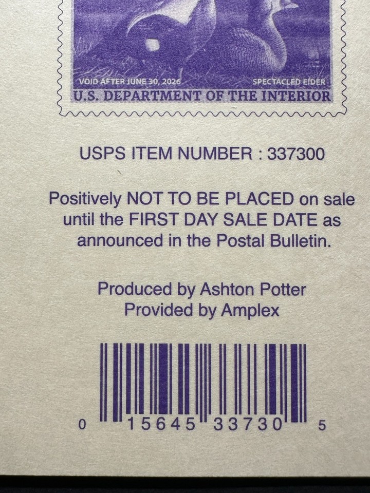 #RW92A 2025 - Federal Duck Stamp **Top Insert Card From Sealed Pack ...