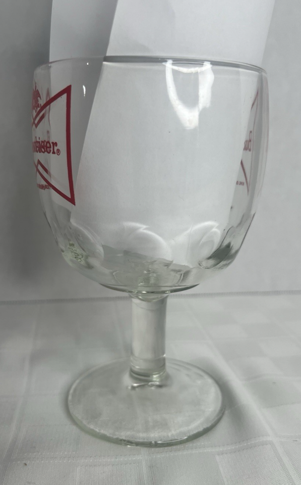 Vtg Budweiser Beer Heavy Clear Glass Footed 6" Thumb Print Carnival ...