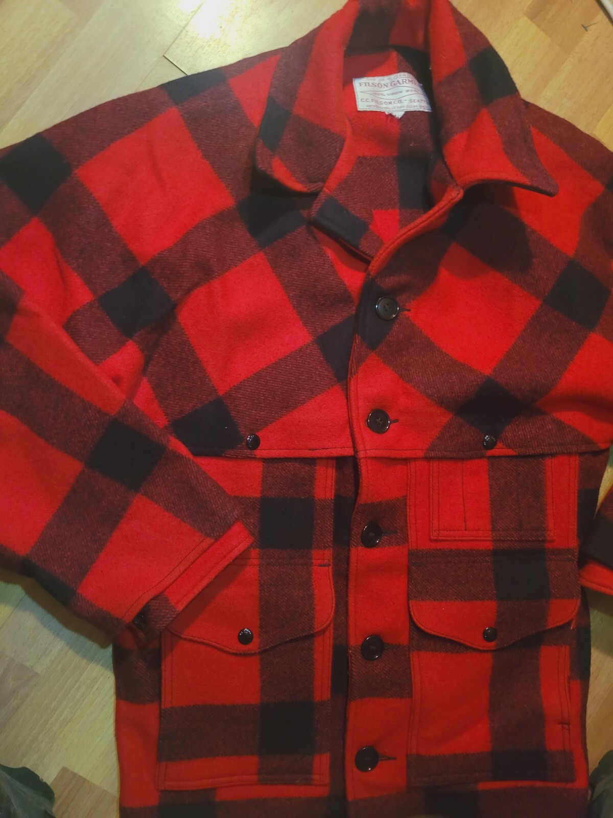 Filson Buffalo Plaid Double Mackinaw 100% Wool Packer Jacket Coat S ...