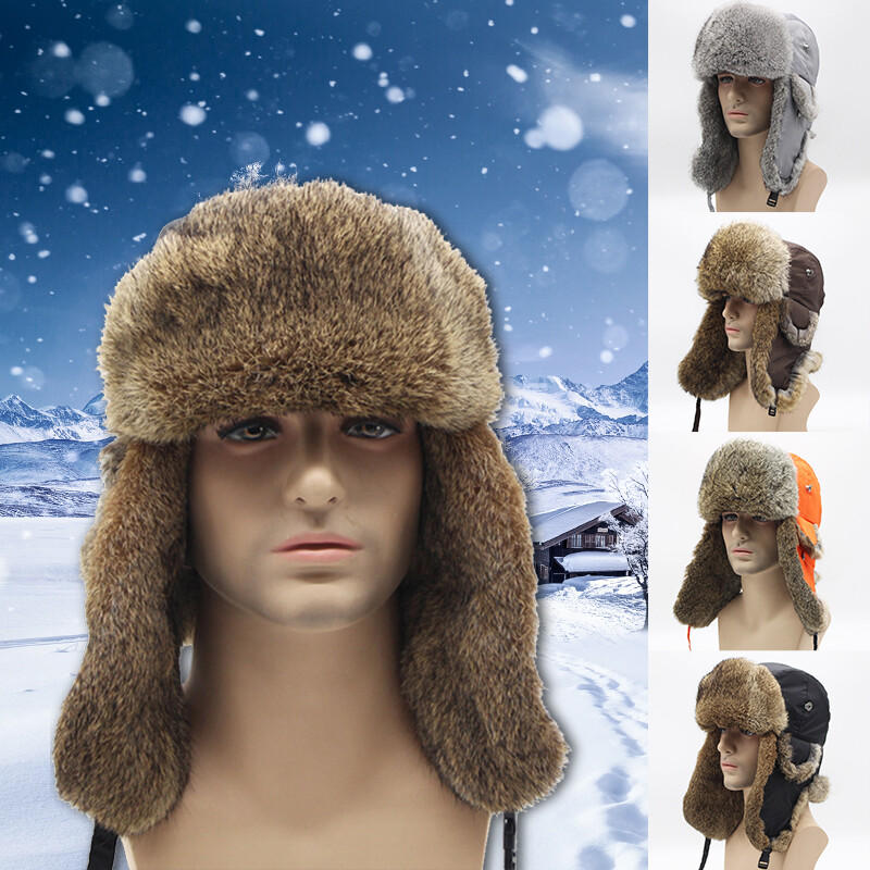 Real Rabbit Fur Ushanka Trapper Hat Earflap Ski Cap Russian Hunter ...