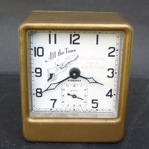 Vintage Ansonia Wind-Up Star Brand Shoes Advertising Desk Alarm Clock ...