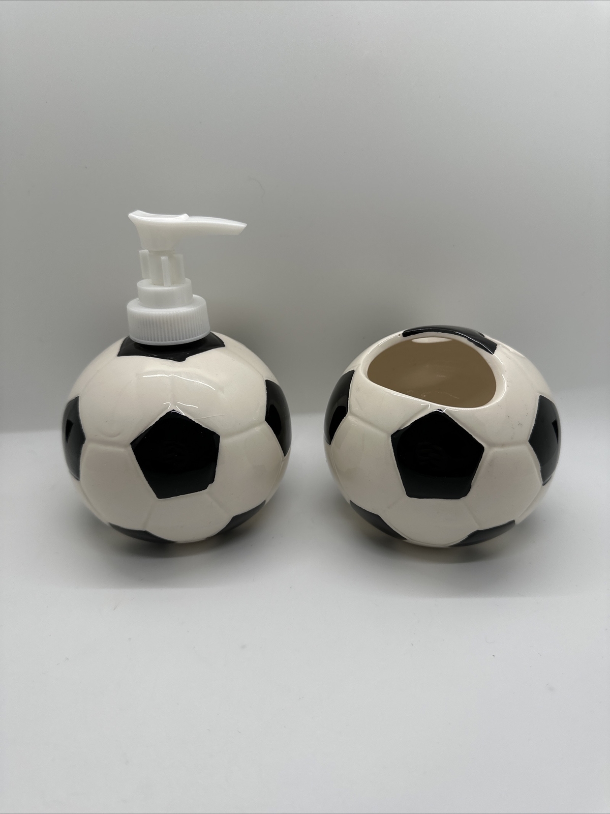 Kids Bathroom Set Football Soccer Ball Soap Pump And Toothbrush Holder ...