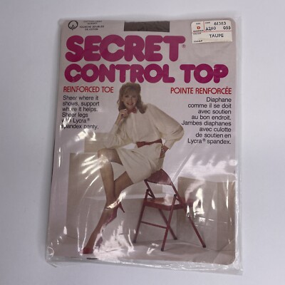 Vintage 1980s Secret Control Top Reinforced Pantyhose Taupe Size D ...