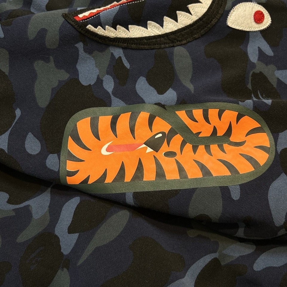 A Bathing Ape Navy Blue Camo Shark Full Zip Hoodie 46 Inch Chest Men’s ...