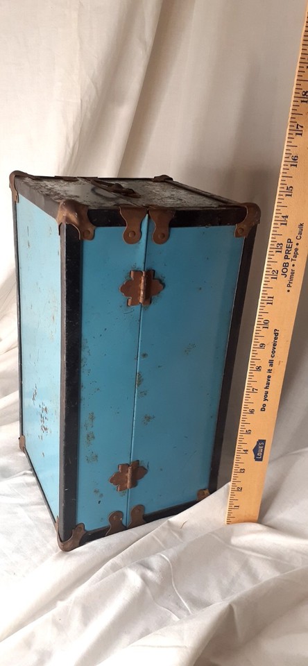 Vtg 1950s BLUE METAL DOLL TRUNK Locker Case METAL WARDROBE 15x8.5x8 by ...
