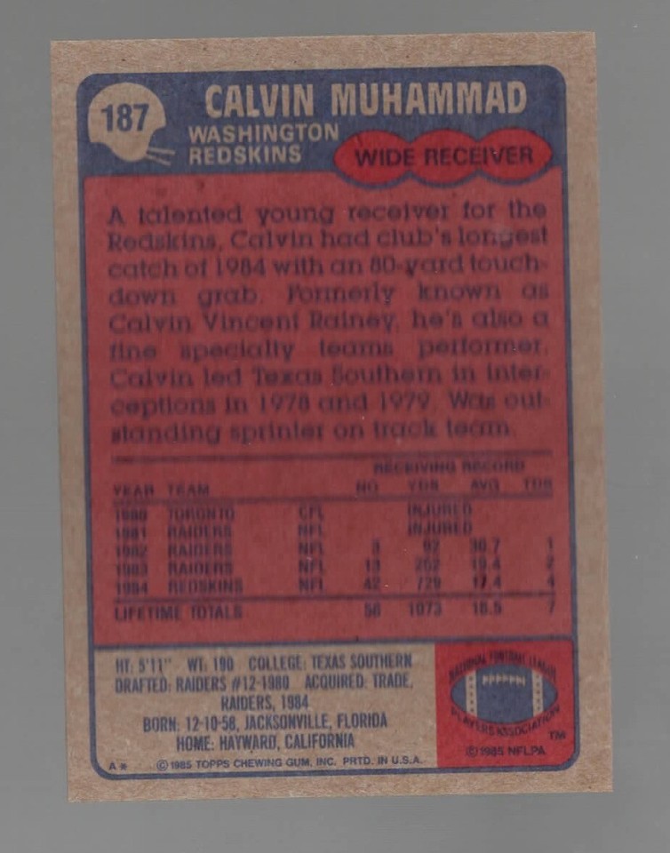 1985 Topps #187 Calvin Muhammad Excellent | eBay