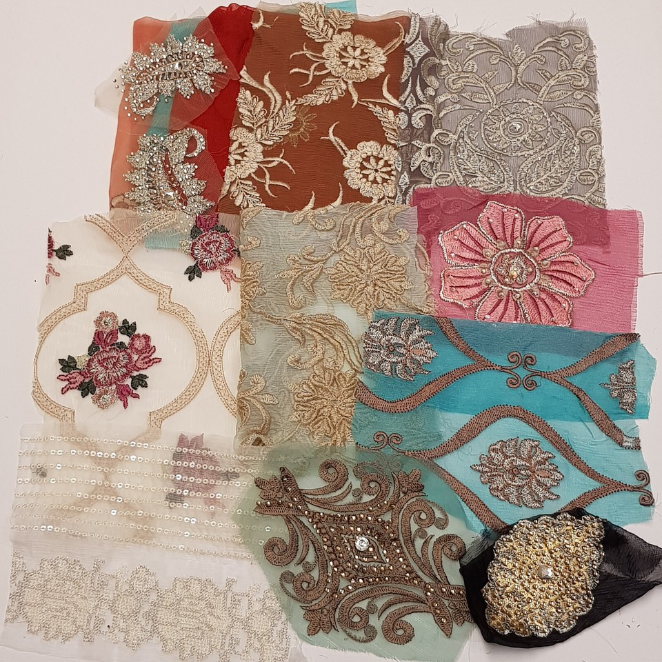 Sari scraps beaded embellished fabric offcuts art projects sequin ...