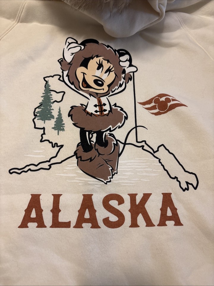 Disney Cruise Line Alaska Minnie Mouse Zip Up Hoodie W Fur Accents Size ...