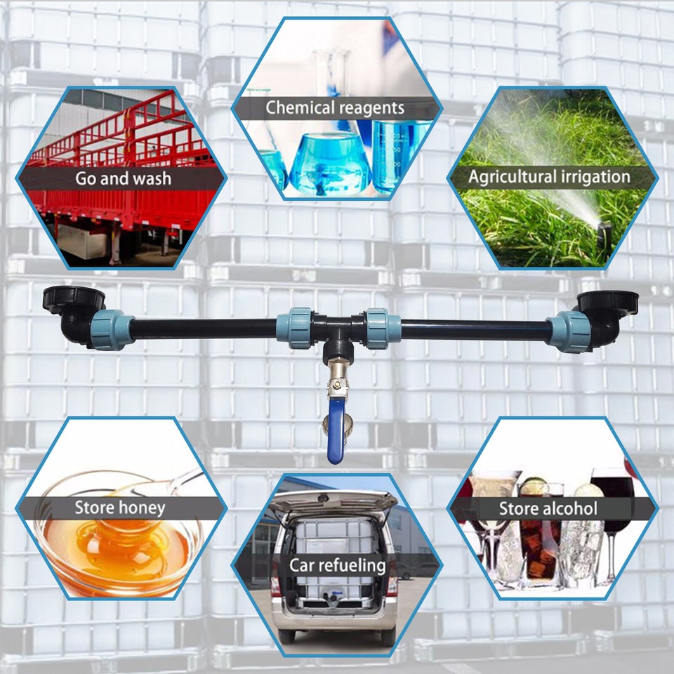 IBC Adapter connection lever set for 2 Tanks Outlet Tee Connector Tap ...