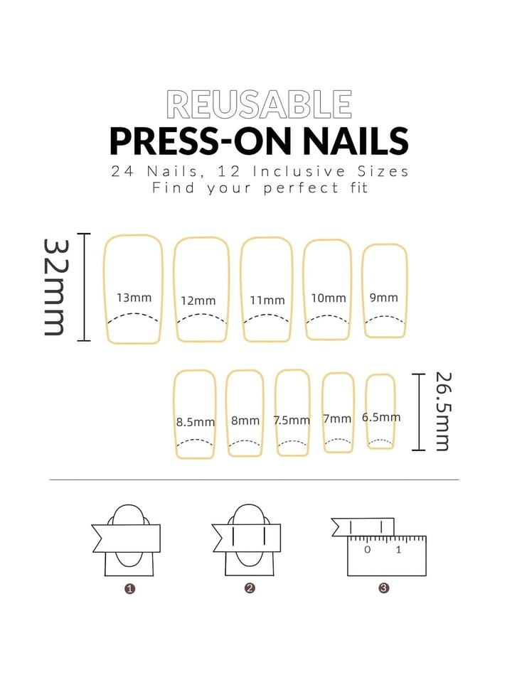 24pcs Long Rectangle & Heart Shaped 3d Decorative Nail Art False Nails ...