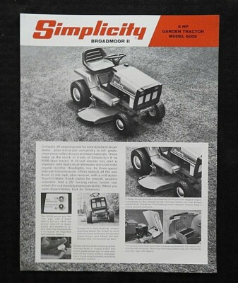 1970s SIMPLICITY "BROADMOOR II 8 hp LAWN TRACTOR" SALES BROCHURE ...