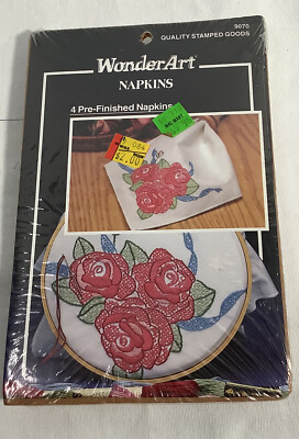 WonderArt Kit 9070 Rose Lattice 4 Pre-Finished Napkins Cross Stitch ...