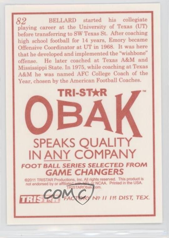 2011 TRI-STAR Obak Emory Bellard #82 1n5 | eBay